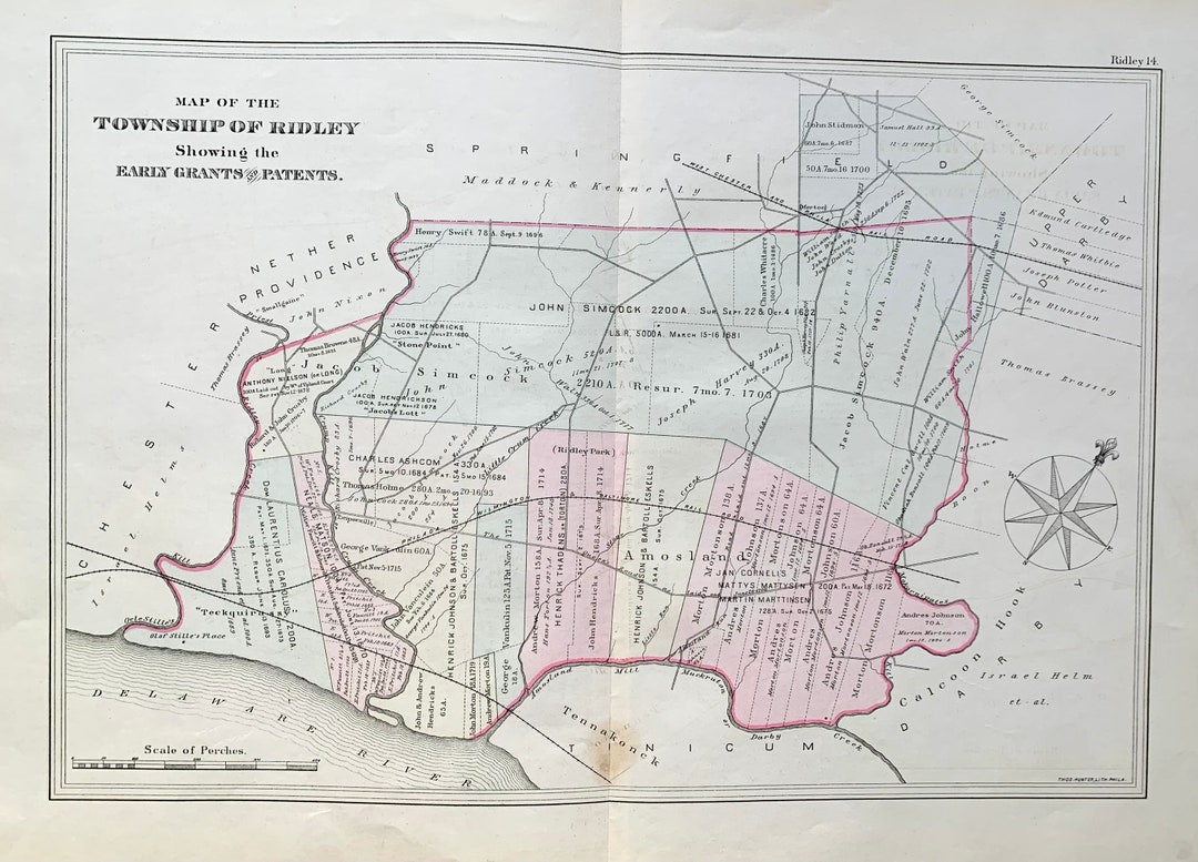 Ridley Township Map, Original 1880 Delaware County Atlas, Folsom ...