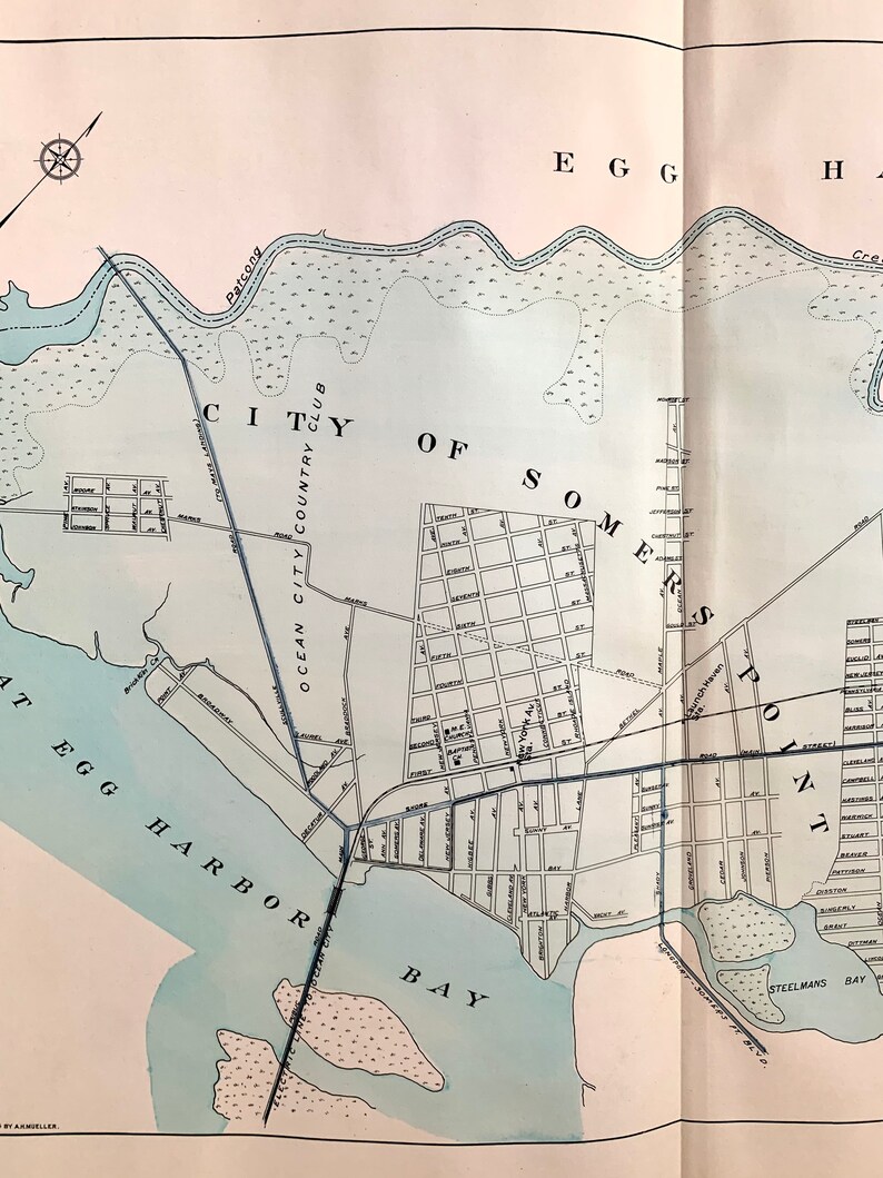 Somers Point Map, Original 1924 Absecon Island Atlas, Linwood Map, Bass ...