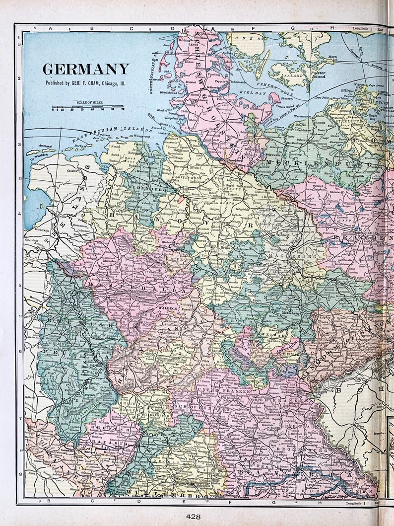 Germany Map, Original 1895 Crams Atlas, Prussia, Berlin, Antique German ... Germany Map, Original 1895 Crams Atlas, Prussia, Berlin, Antique German ...