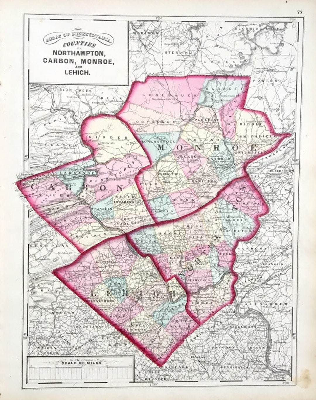 Northampton County, Lehigh County, 1872 Atlas of Pennsylvania, Carbon ...