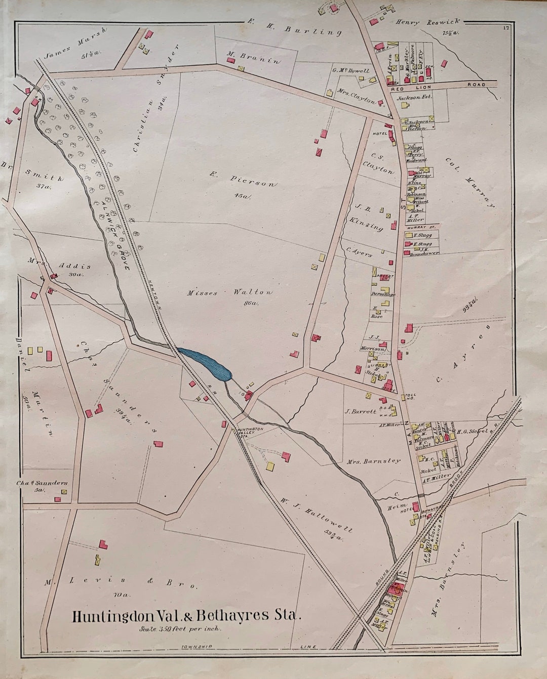 Bethayres Map, Original 1886 North Pennsylvania Railroad Atlas ...
