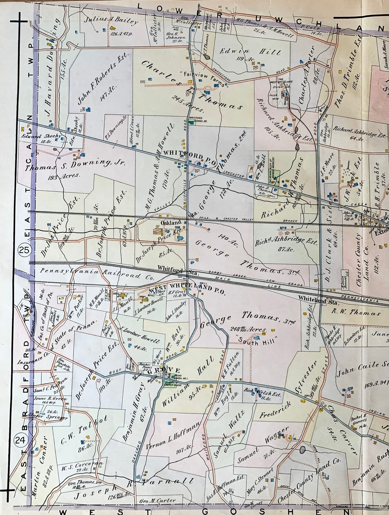 West Whiteland Map, Original 1912 Main Line Pennsylvania Railroad Atlas ...
