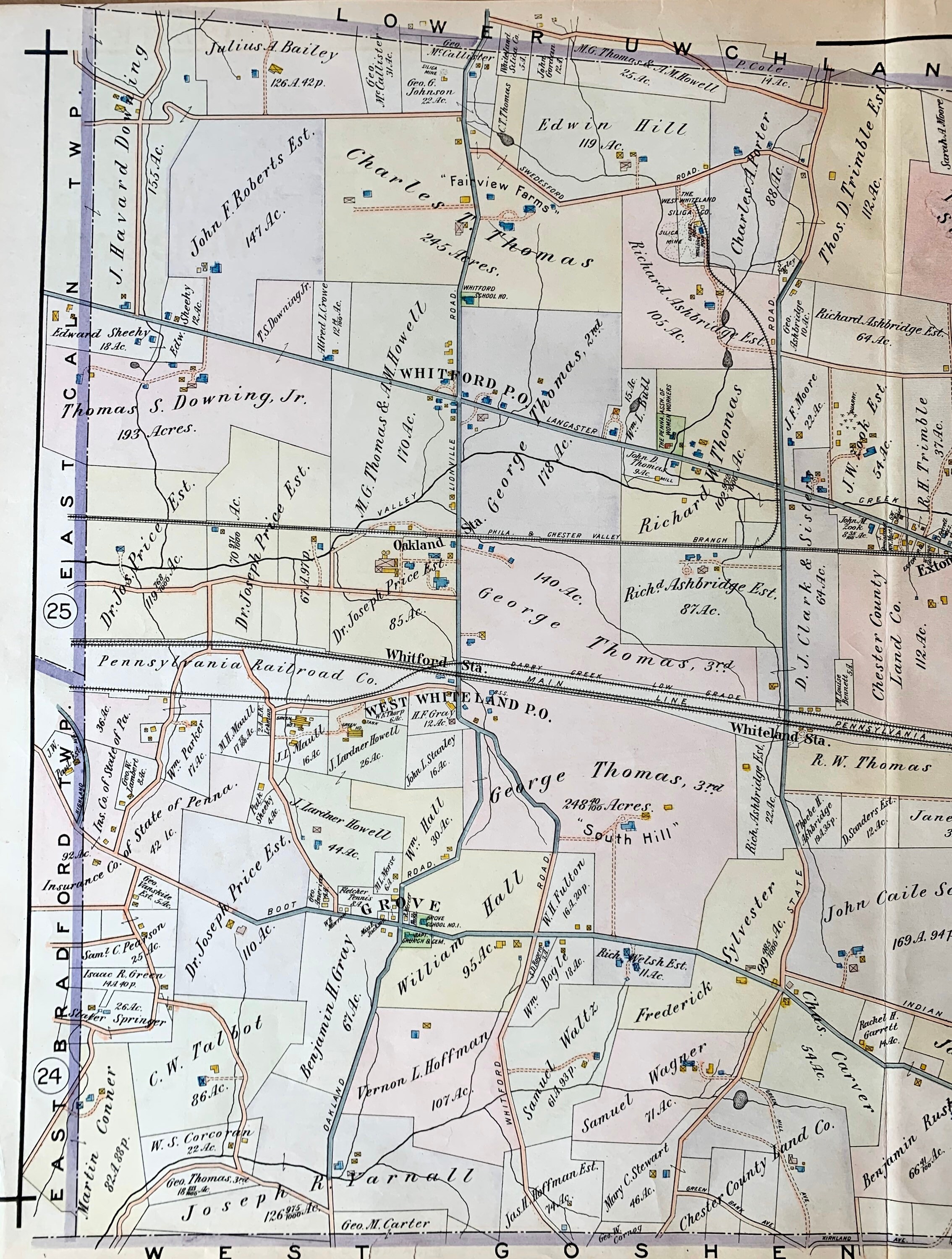 West Whiteland Map, Original 1912 Main Line Pennsylvania Railroad Atlas ...