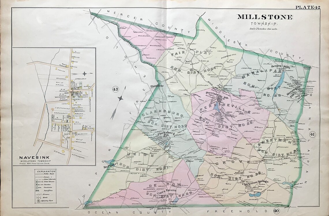 Millstone Township Map, Original 1889 Monmouth County Atlas ...