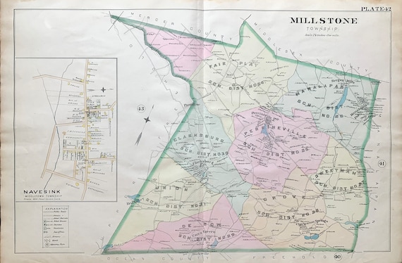 Millstone Township Map Original 1889 Monmouth County Atlas - Etsy
