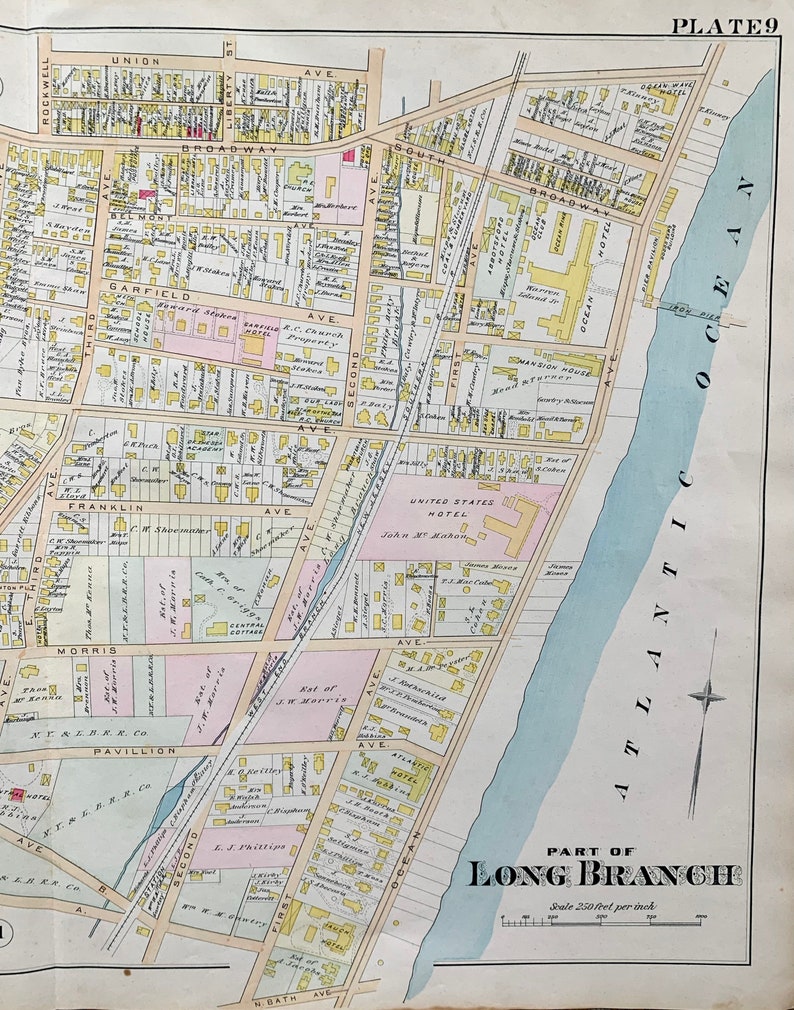 Long Branch Map Original 1889 Monmouth County Atlas Ocean - Etsy
