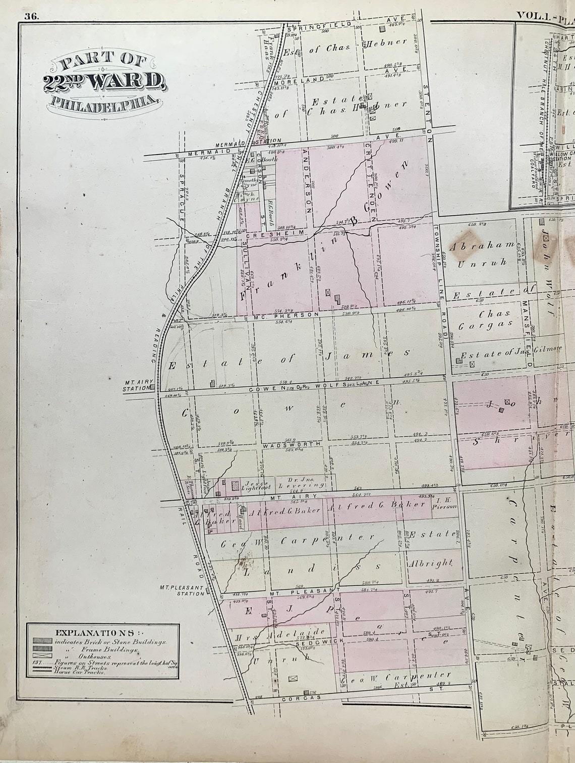 Mount Airy Map, Original 1878 Philadelphia Ward 22 Atlas, Ivy Hill ...