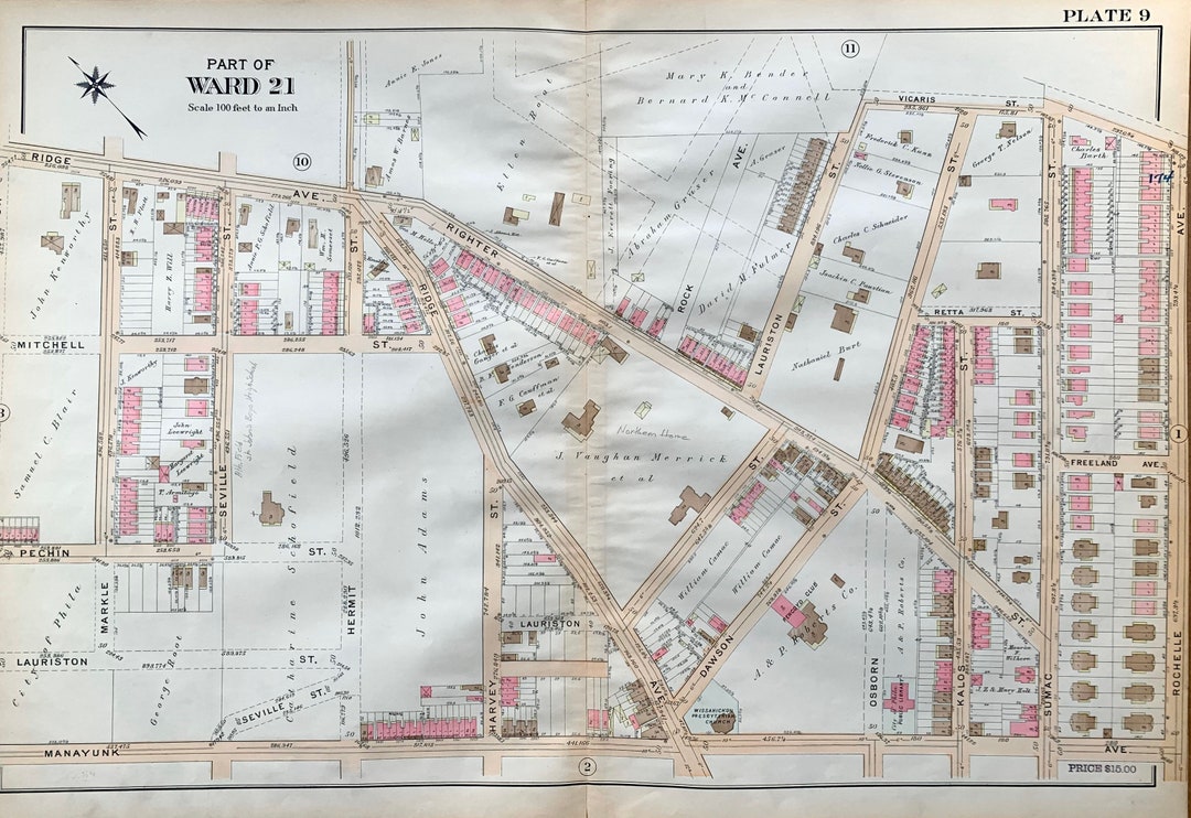 Manayunk Map, Original 1911 City of Philadelphia Atlas, Wissahickon Map ...