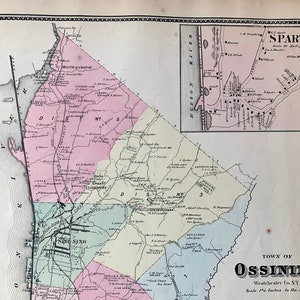 Ossining Map, Original 1875 Hand Colored Map, Westchester County New ...