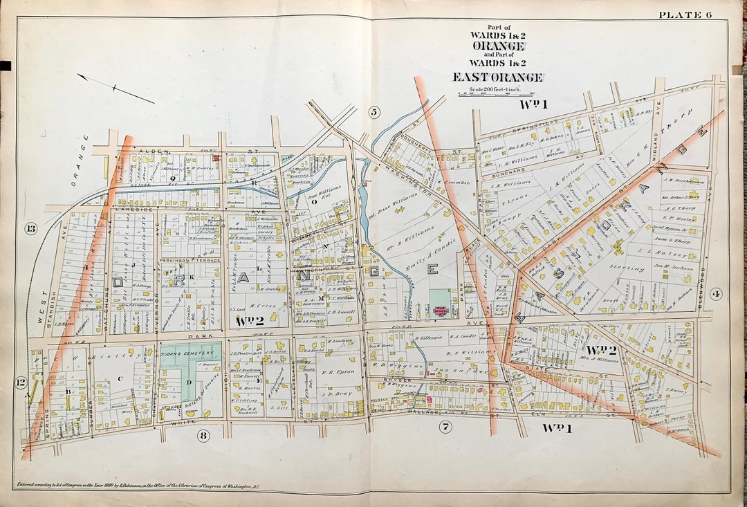 Orange New Jersey Map, Original 1890 Essex County Atlas, Thomas Edison ...
