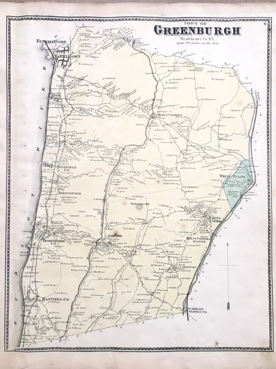 Greenburgh Antique Map Original 1867 Hand Colored Atlas Map - Etsy