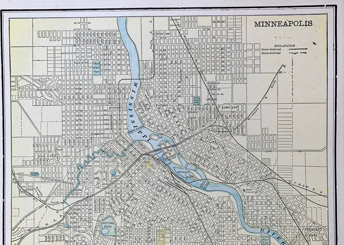 Minneapolis Map, Original 1901 Crams Atlas, Twin Cities - Etsy
