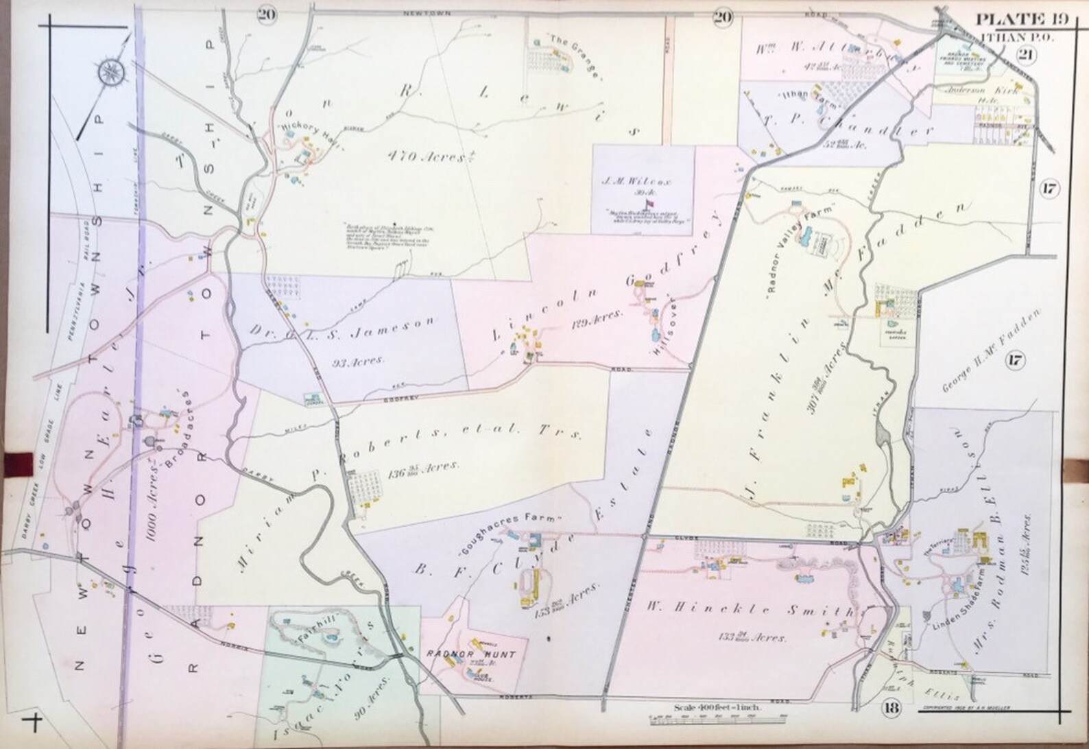 Radnor Township Map Original 1908 Mainline Pennsylvania - Etsy