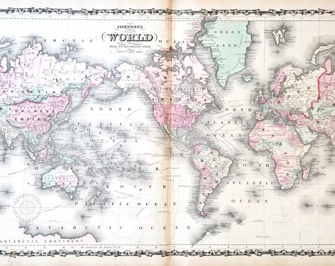 Map of the World Original 1863 Johnson and Ward Atlas | Etsy