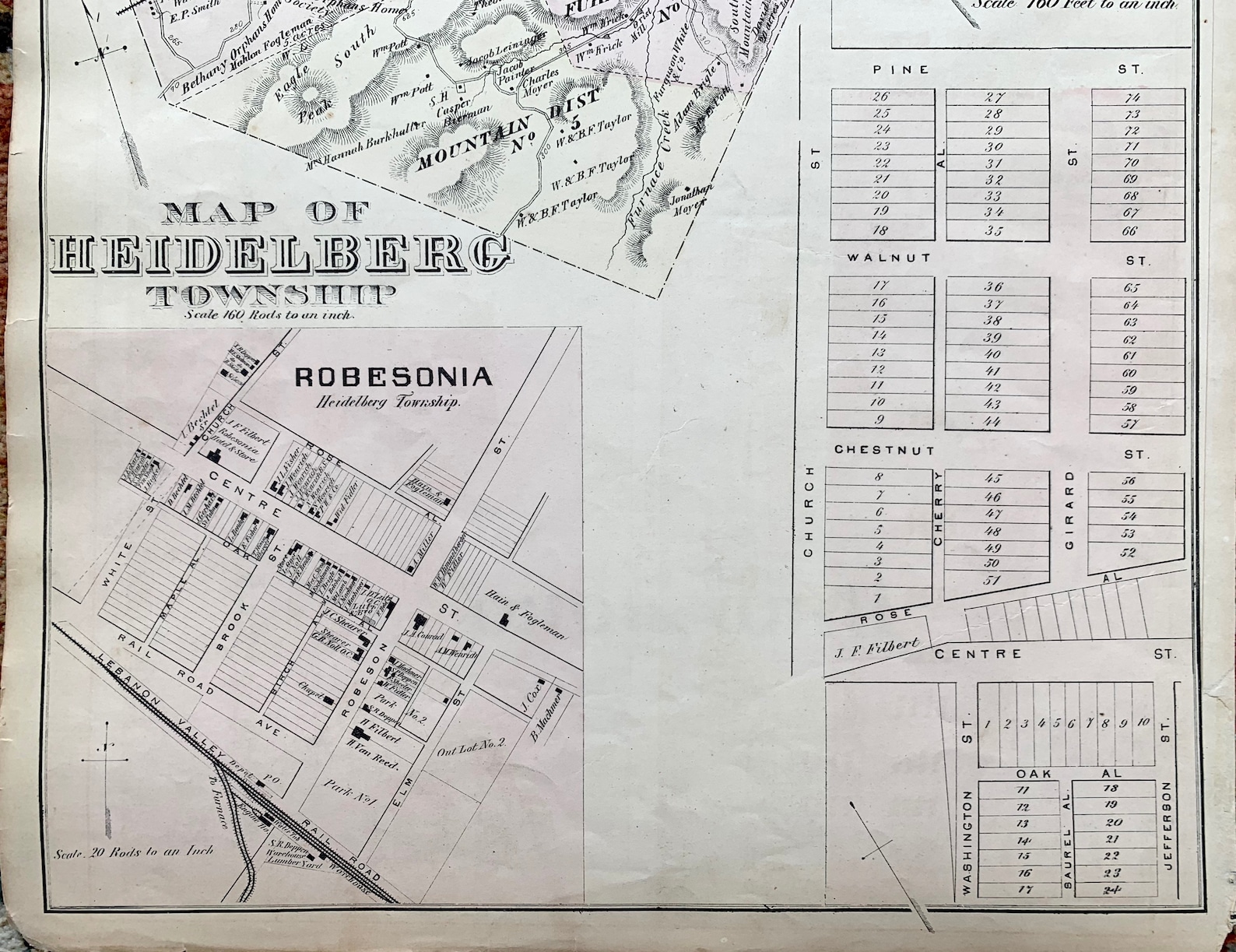 Heidelberg Township Map, Original 1876 Berks County Pennsylvania Atlas ...