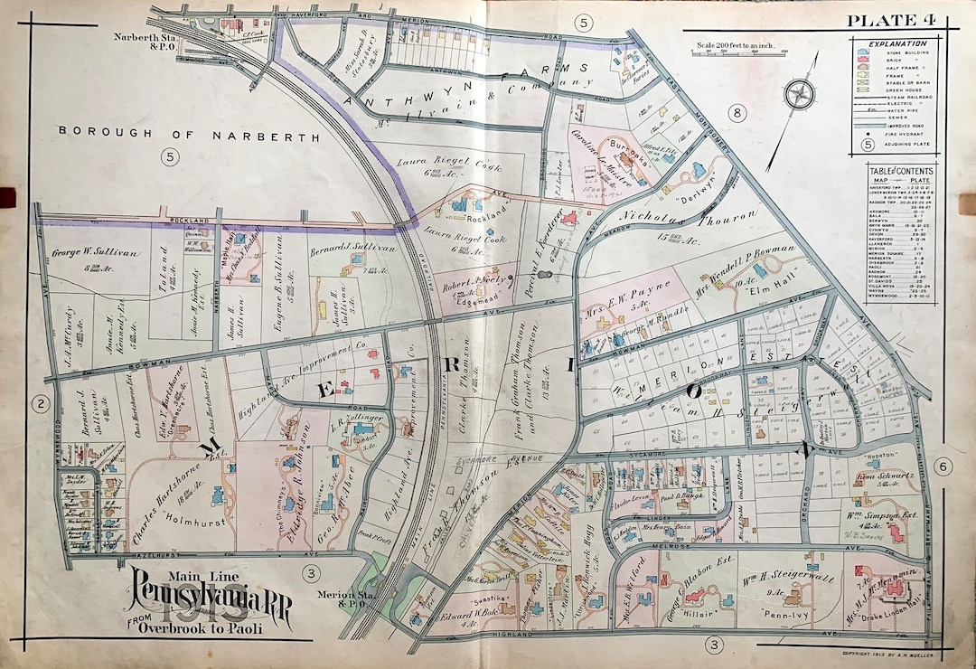 Narberth Map, Original 1913 Main Line Pennsylvania Railroad Atlas ...