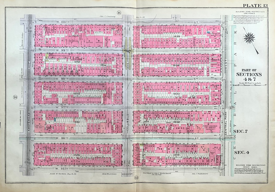 Upper West Side Map, Original 1930 Manhattan Borough Atlas, New York ...