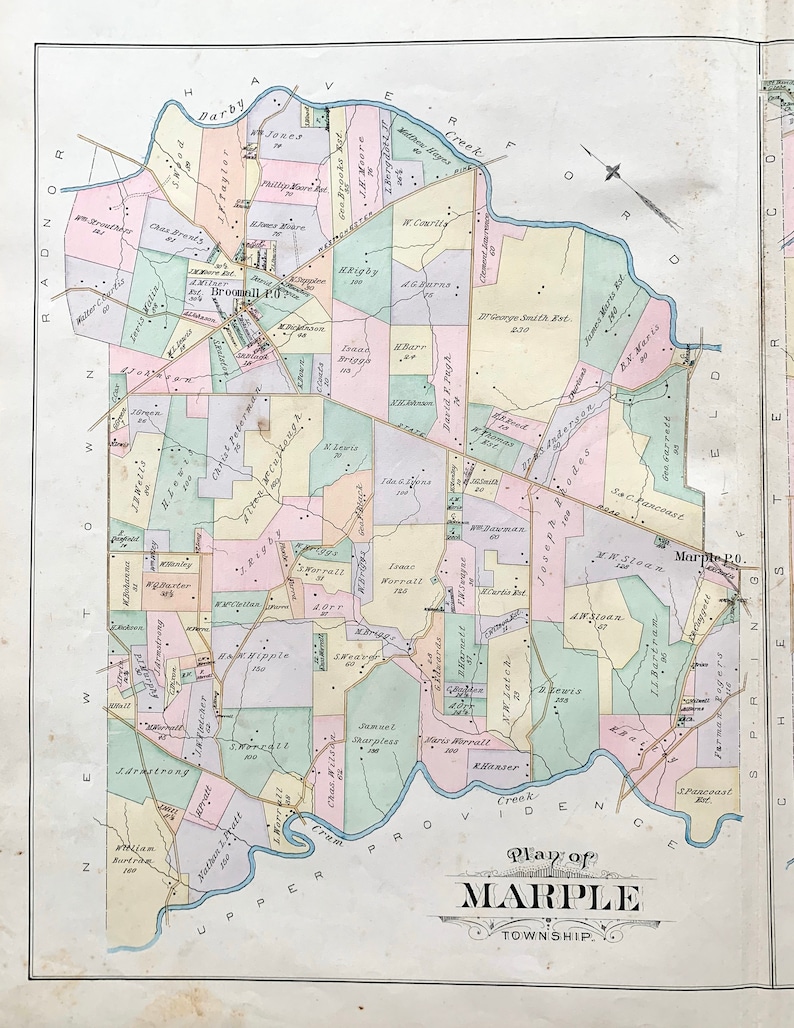 Marple Township Map Original 1892 Delaware County - Etsy