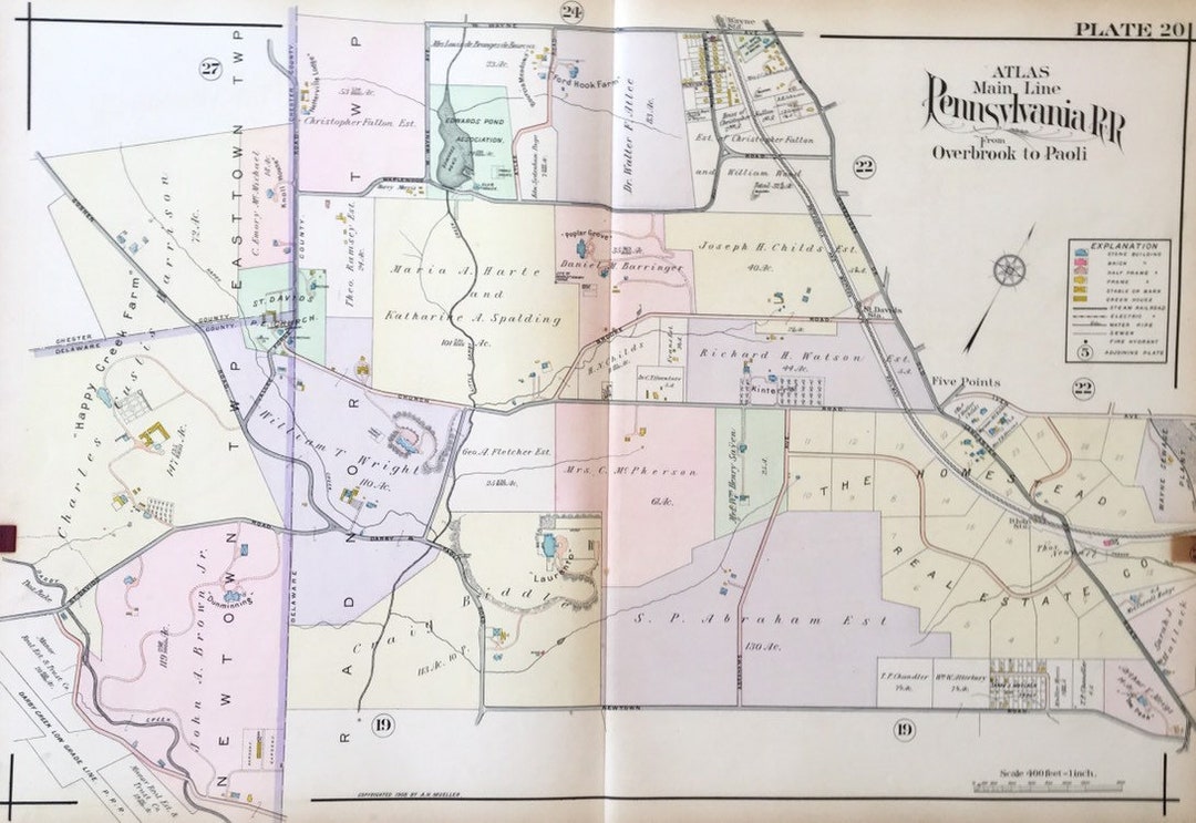 Wayne Map, Original 1908 Mainline Atlas, St David, Radnor - Etsy