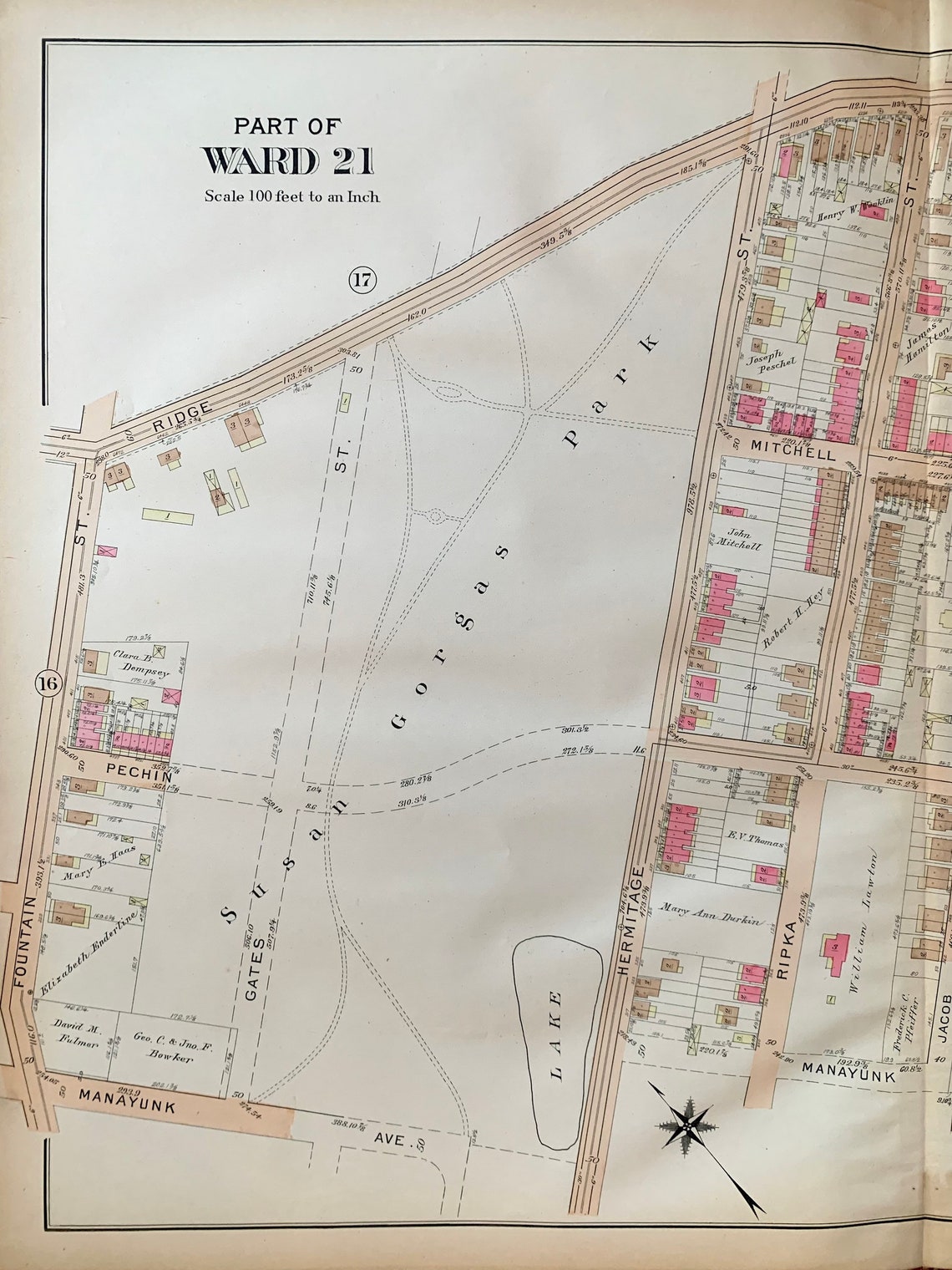 Manayunk Map Original 1911 Ward 21 Atlas Gorgas Park | Etsy