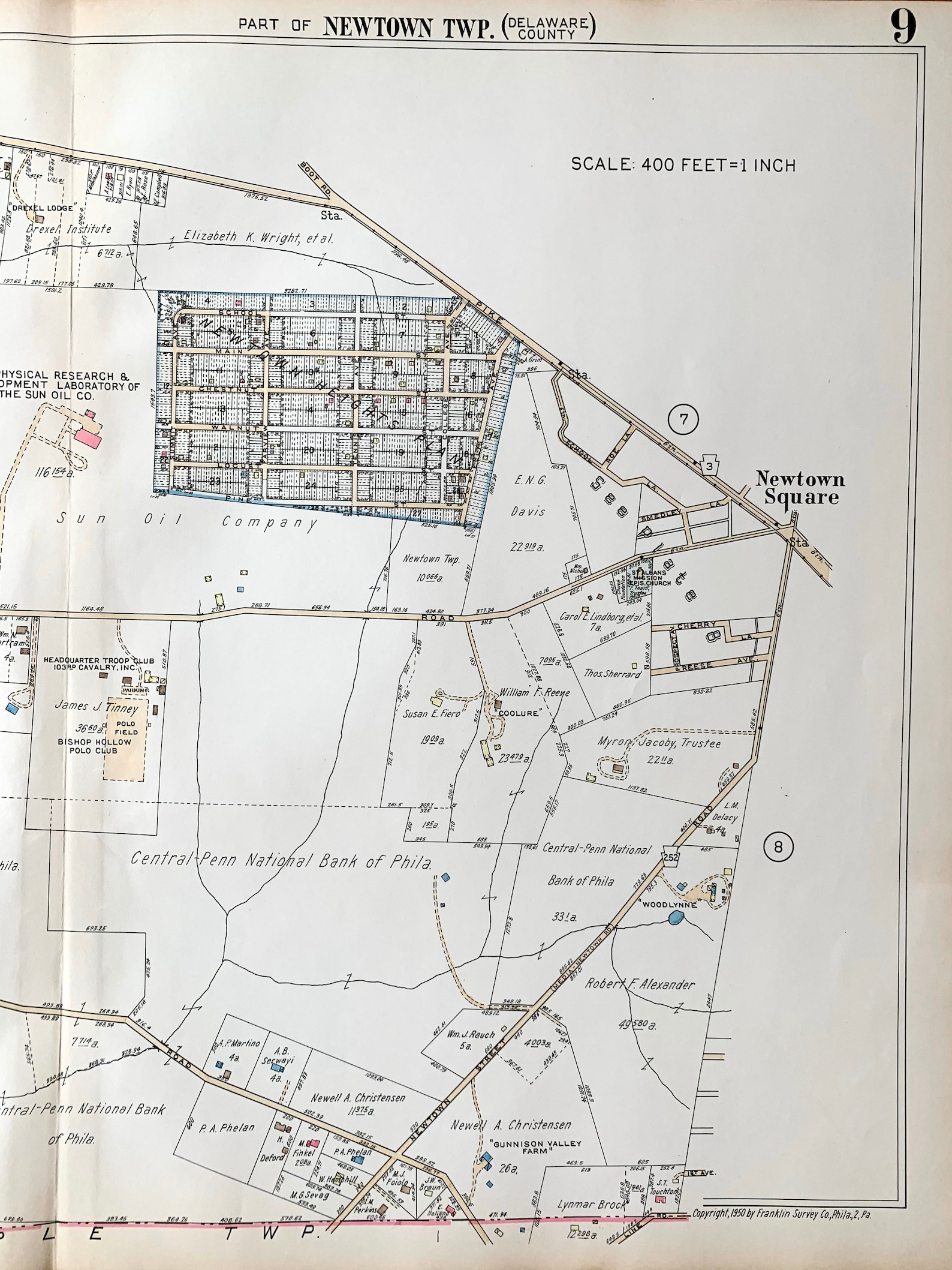 Newtown Township Map, Original 1950 Franklin Survey Main Line Atlas ...
