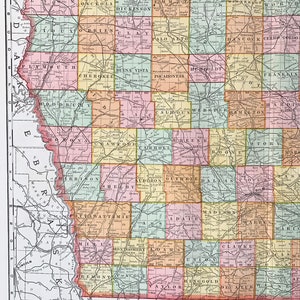 Iowa Map, Original 1897 Rand Mcnally Atlas, the Hawkeye State, Des ...