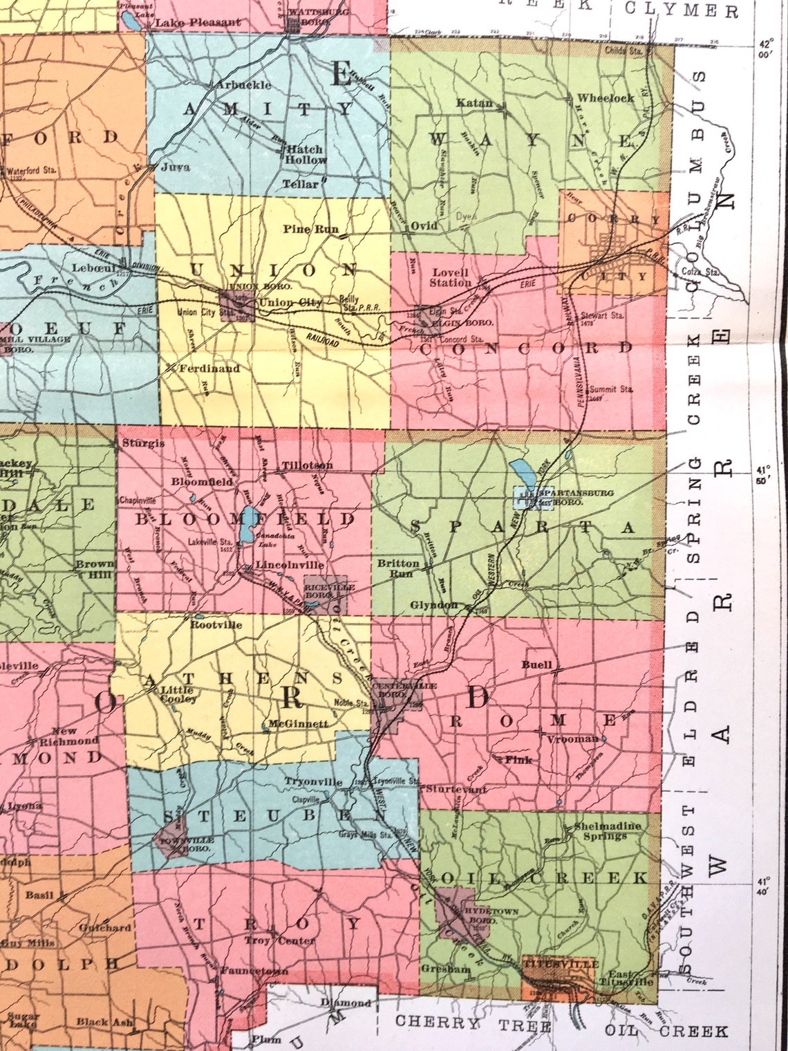 Erie County Map Original 1900 State of Pennsylvania Atlas - Etsy