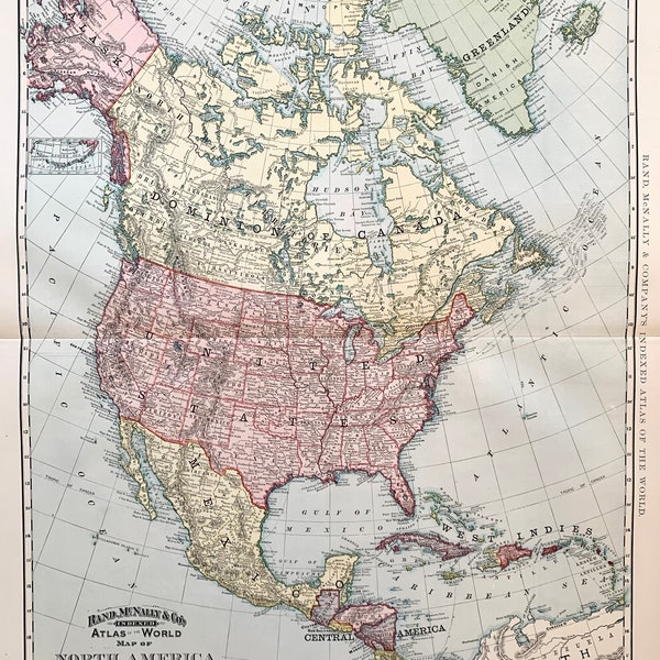 Vintage Map of North America - Etsy