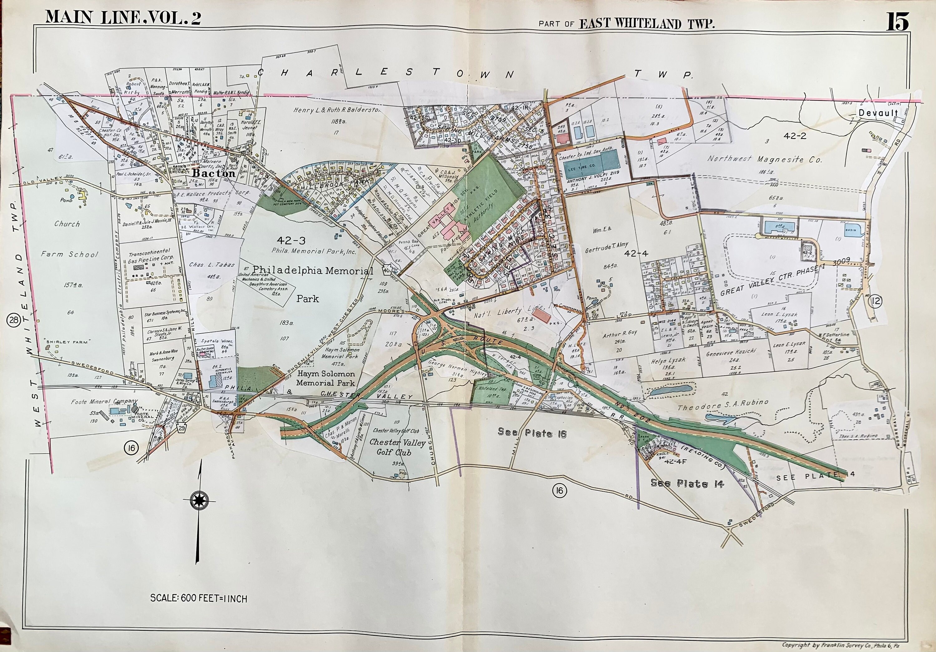 East Whiteland Township Map, Original 1963 Franklins Main Line Atlas ...