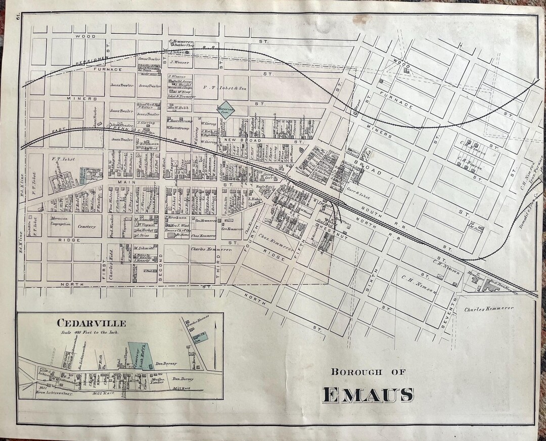Emaus Map, Original 1876 Lehigh County Atlas, Salisbury Township, Upper ...