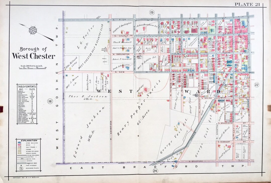 West Chester Map, Original 1912 Chester County Atlas, Devon to ...