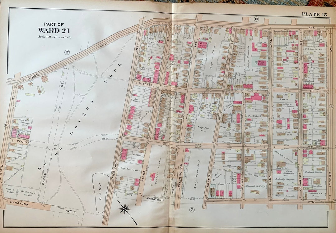 Manayunk Map, Original 1911 Ward 21 Atlas, Gorgas Park, Leverington - Etsy