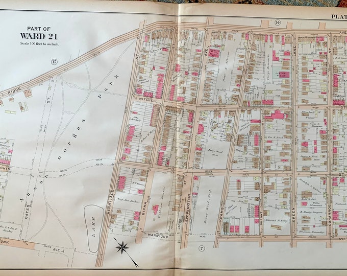 Manayunk Map, Original 1911 Ward 21 Atlas, Gorgas Park, Leverington - Etsy