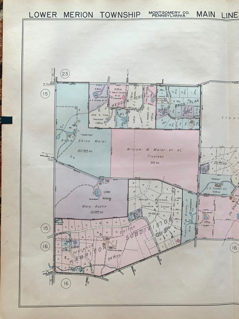 Villanova Map Original 1937 Main Line Atlas Bryn Mawr - Etsy