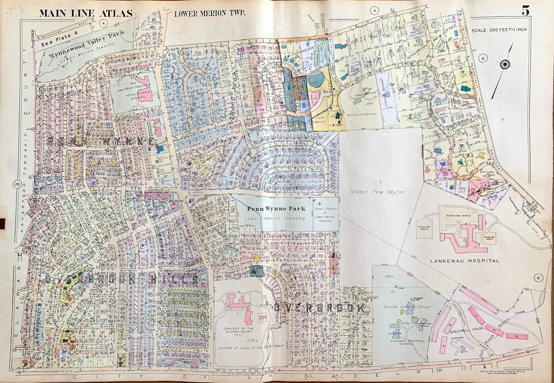 Overbrook Map, Penn Wynne Map, Original 1961 Main Line Pennsylvania ...