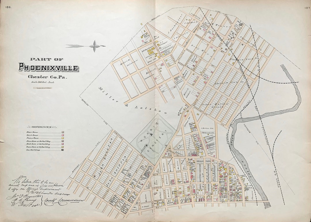 Phoenixville Map, Original 1883 Chester County Pennsylvania Farm Atlas ...