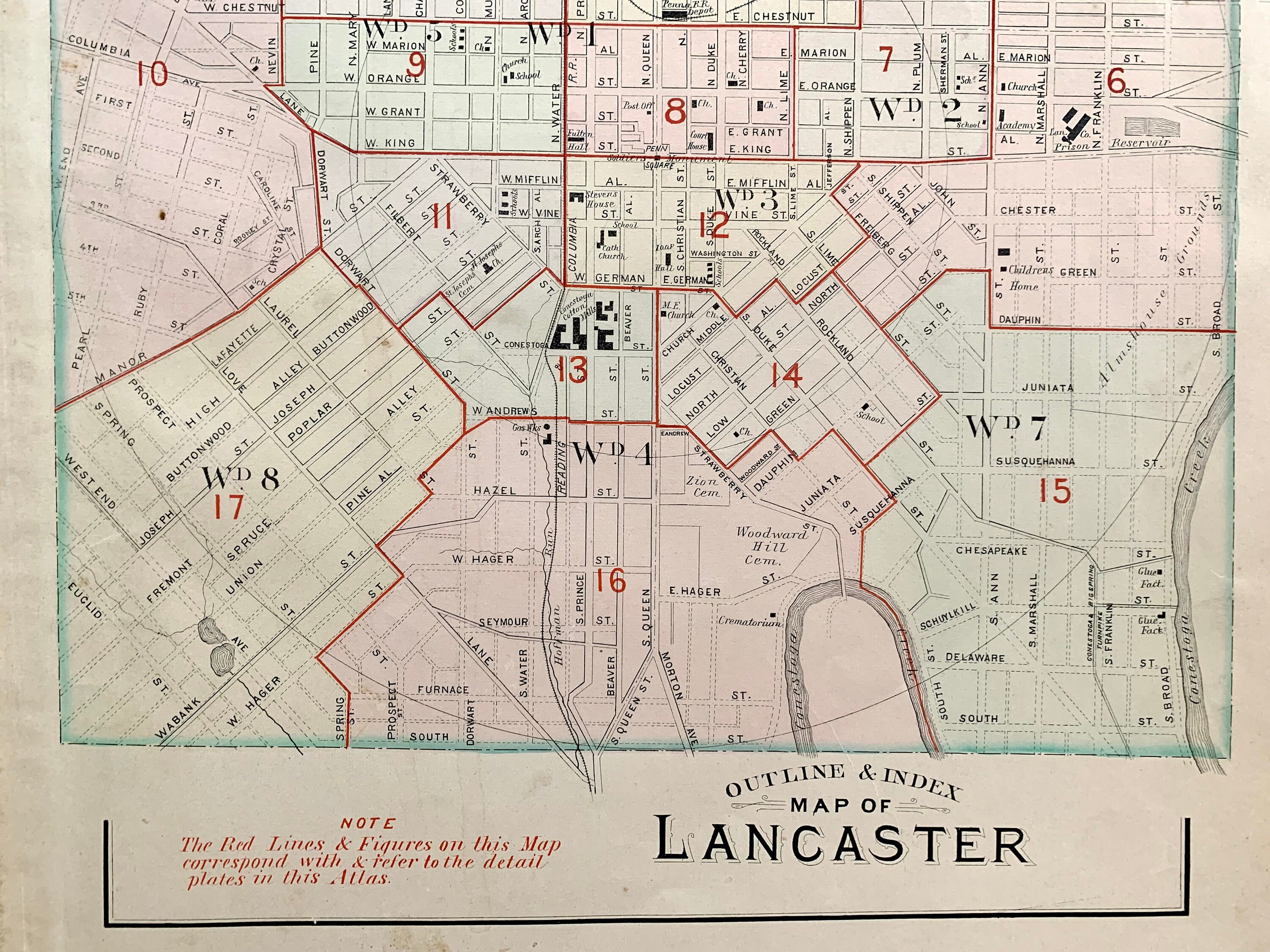 Lancaster Map, Original 1886 City of Lancaster Atlas, Red Rose City - Etsy