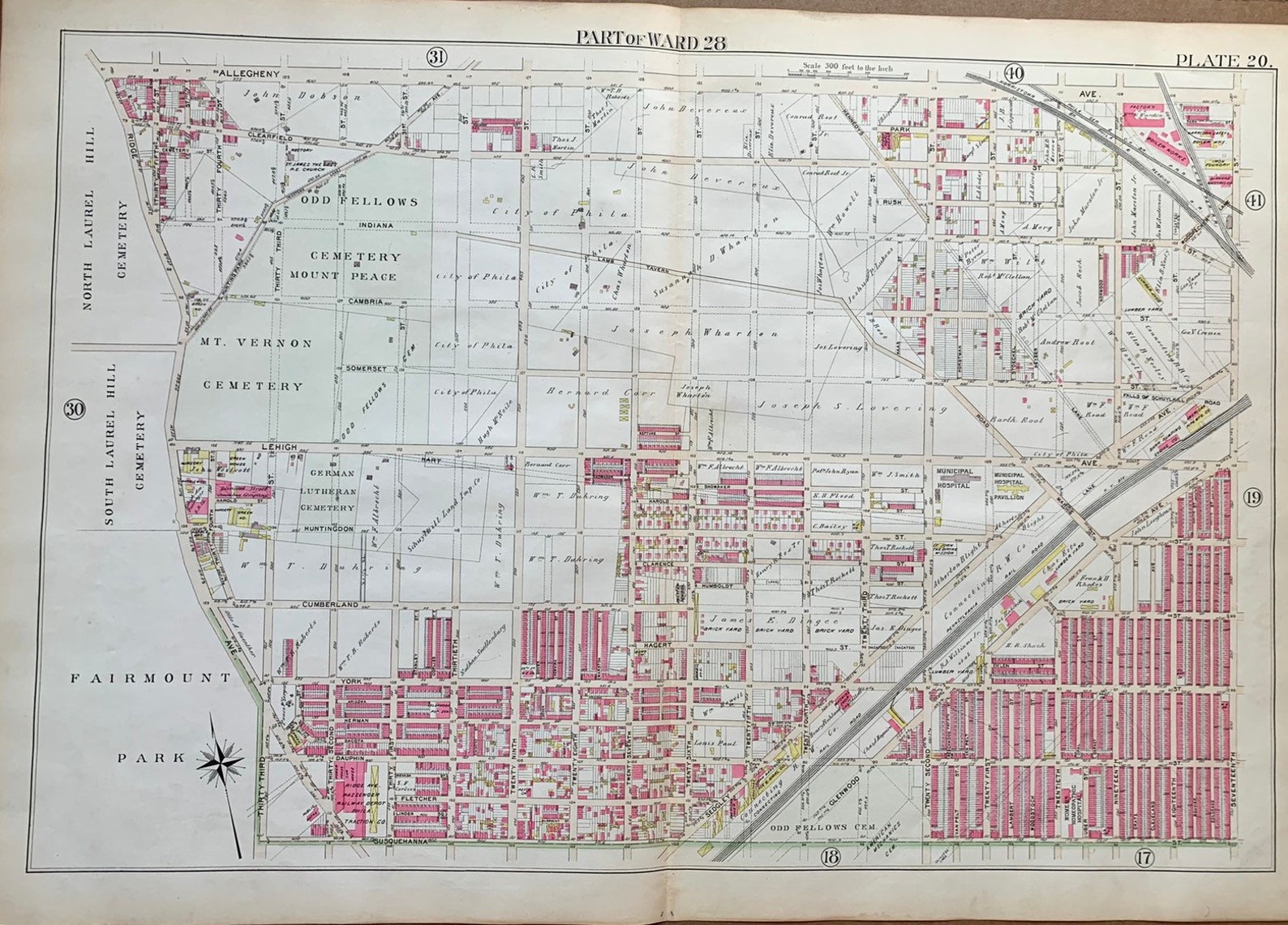 Fairmount Park Map, Original 1895 Philadelphia Atlas, Strawberry ...