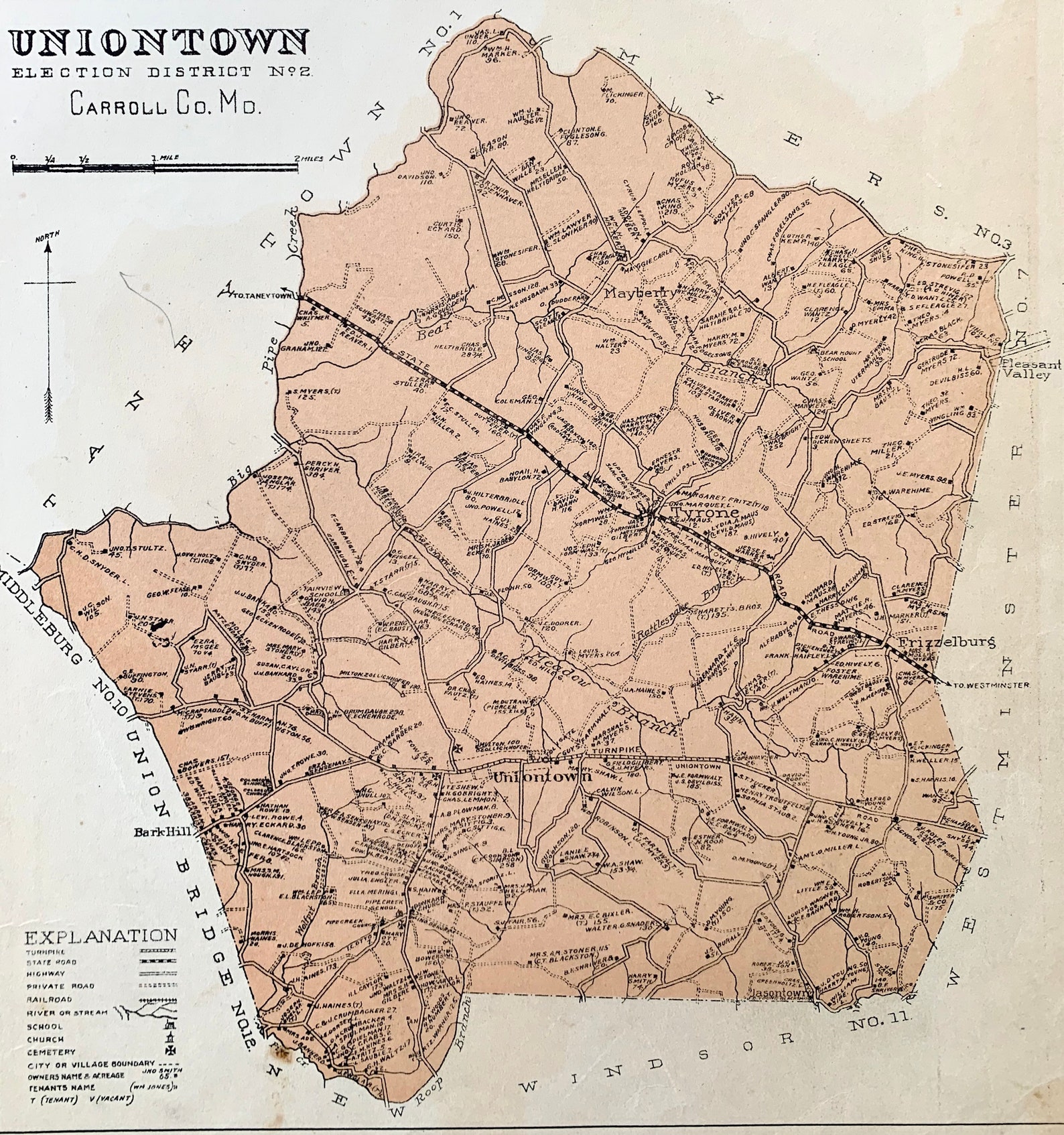 Uniontown Map, Original 1916 Carroll County Maryland Atlas, Myers Map ...