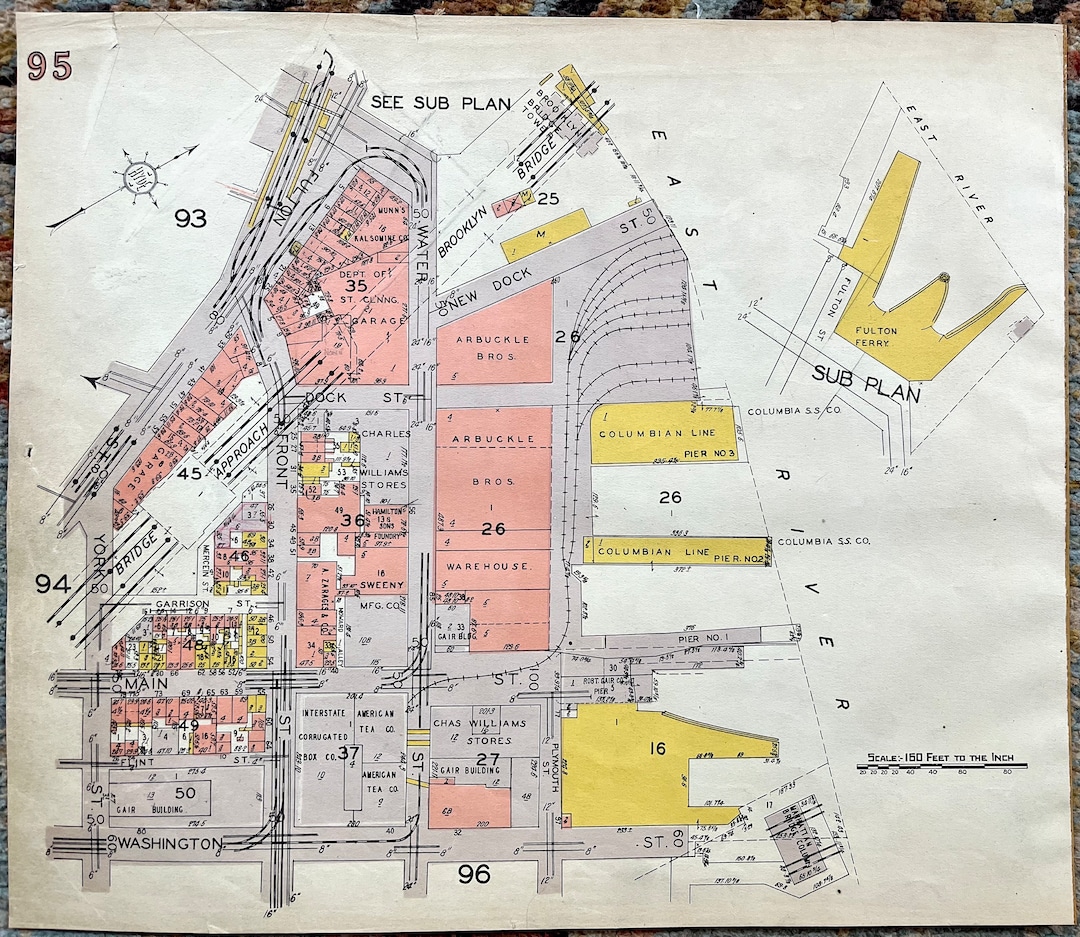 Brooklyn Map, Original 1929 Belcher and Hyde Atlas, Fulton Ferry, Dumbo ...