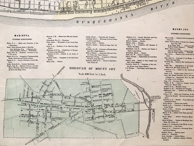 Borough of Marietta Map, Original 1864 Bridgens Lancaster County Atlas ...