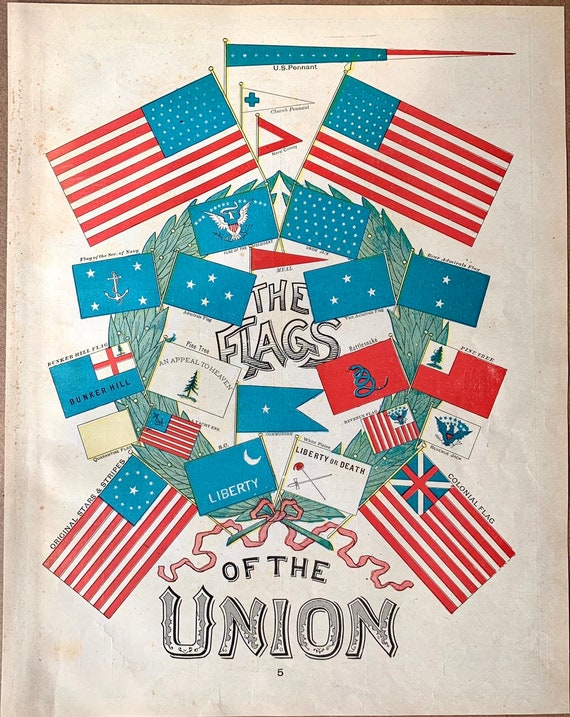 Flags of the Union print Antique flags Liberty or Death | Etsy