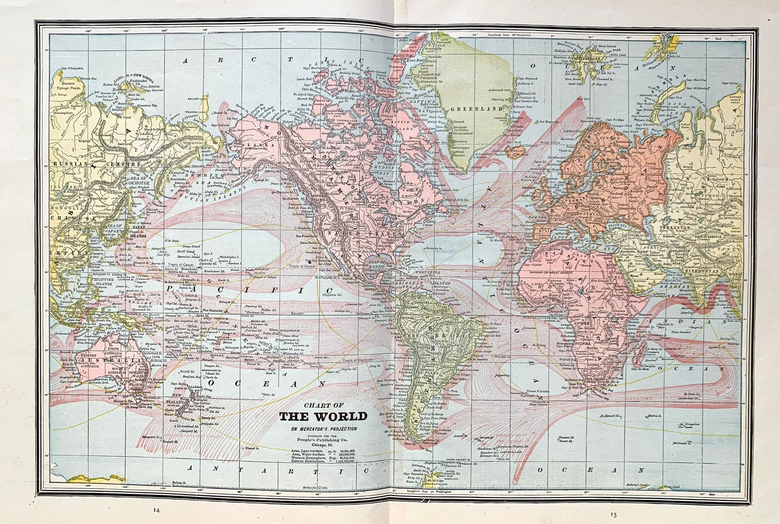 Map of the World Original 1902 Crams Atlas Mercators - Etsy