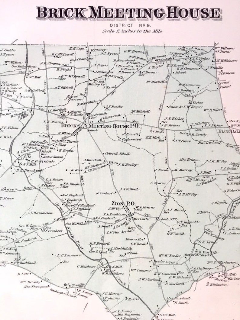 Brick Meeting House Map, 1877 Cecil County Maryland Atlas Map, Original ...