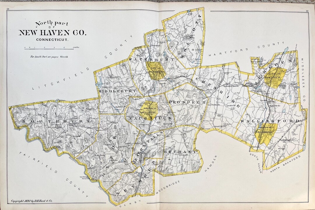 New Haven County Map, Original 1893 State of Connecticut Atlas ...