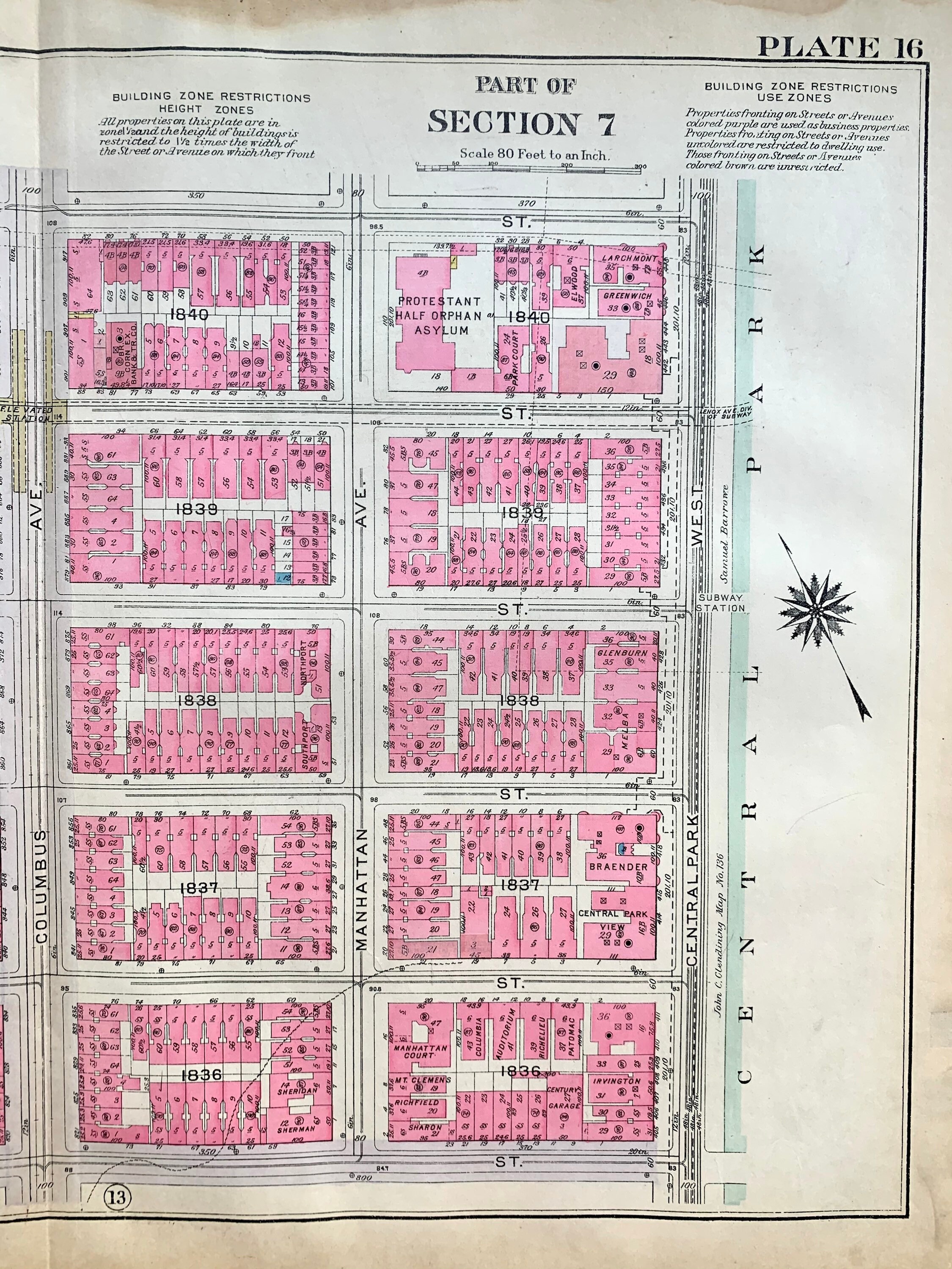 Upper West Side Map, Original 1930 Manhattan Borough Atlas, New York ...