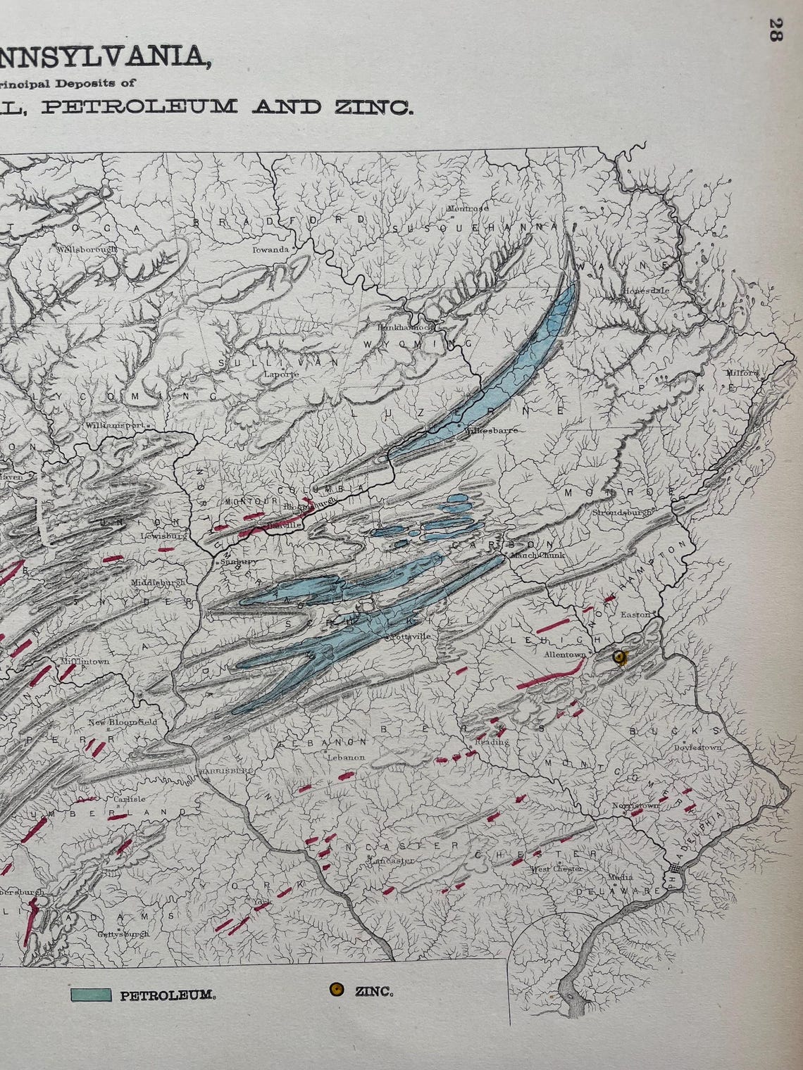 Map of Pennsylvania, Original 1872 Atlas, Coal Map, Iron, Petroleum ...