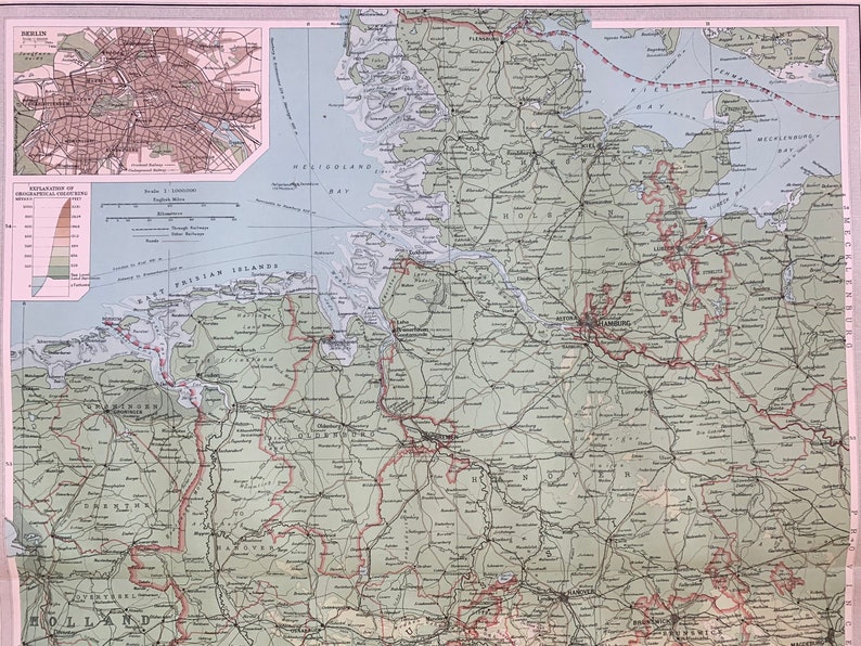 Germany Map, Original 1922 Times Atlas, Berlin, Hamburg, Düsseldorf ...