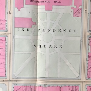 Independence Square Map, Original 1908 Philadelphia Atlas, Washington ...