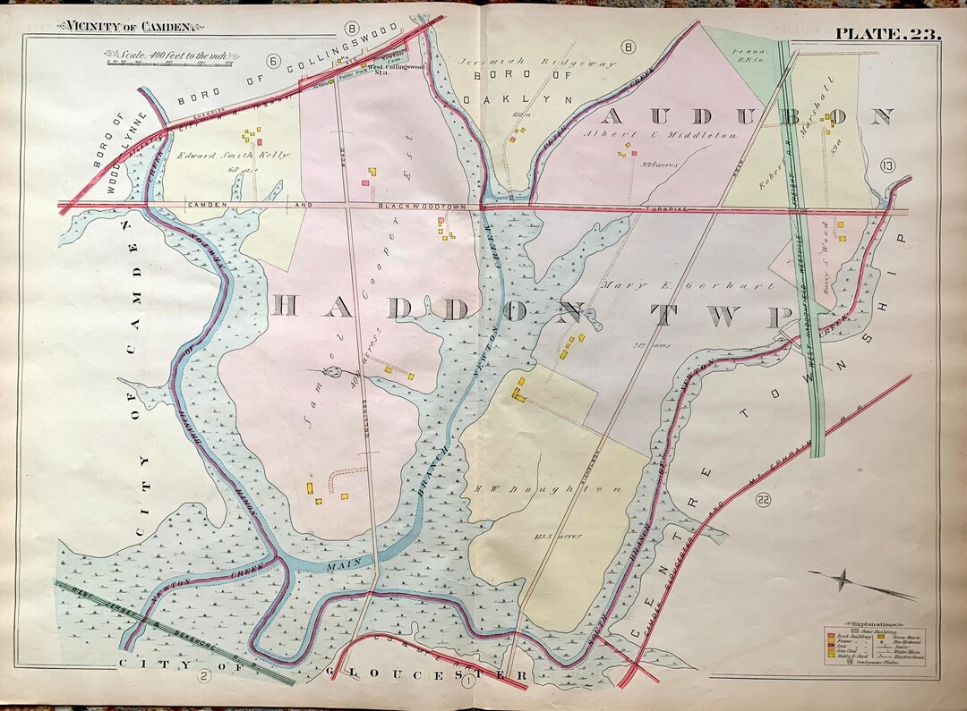 Haddon Township Map, Original 1907 Camden and Vicinity Atlas, Audubon ...